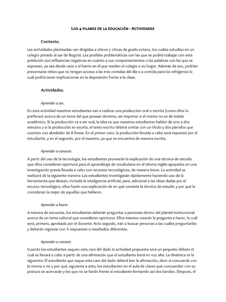 Los 4 Pilares de La Educación - Actividad Modelos Didac. | PDF | Aprendizaje | Inteligencia ...