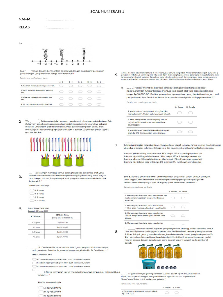 Soal Numerasi 1 | PDF