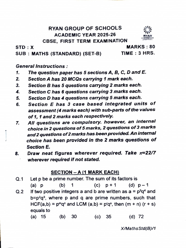 Ryan International Class 9 Maths Exam Paper | PDF | Polynomial ...