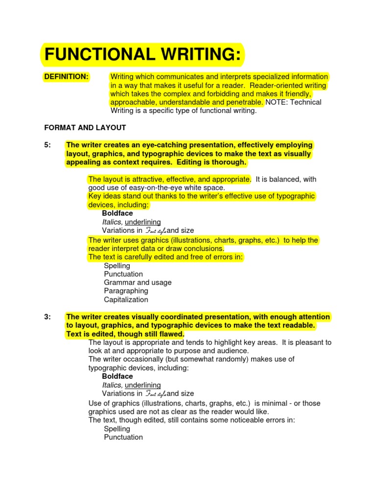 2 Functional Writing Rubric | Typography | Graphics