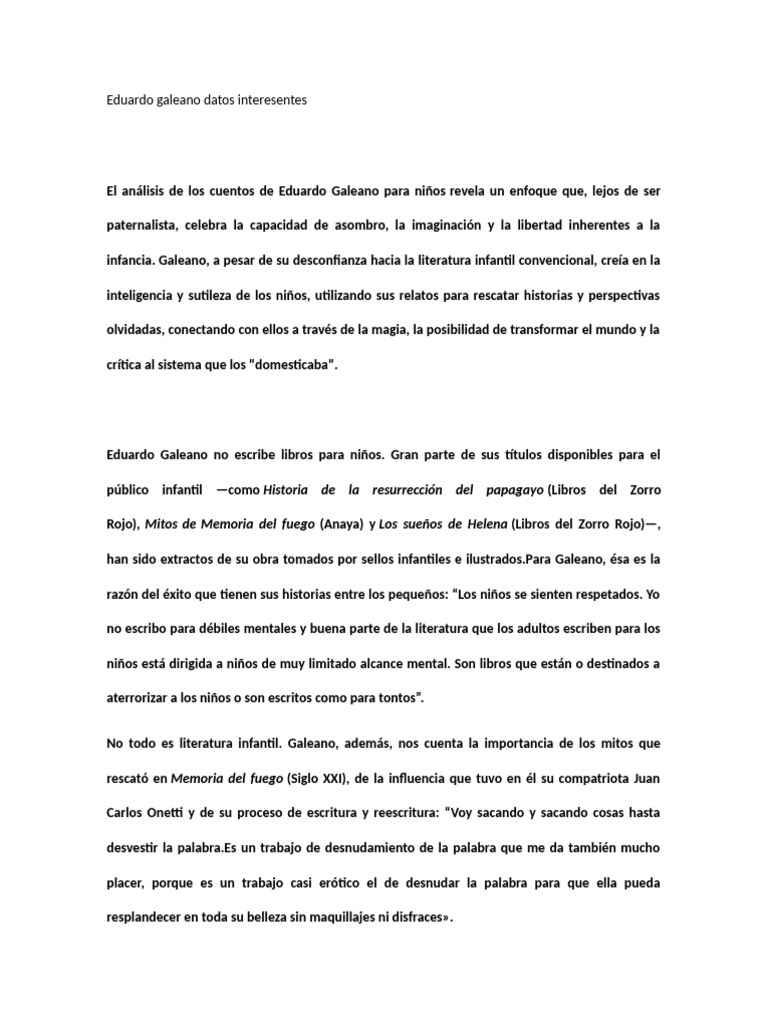 Cuentos de Eduardo Galeano para niños | PDF | Literatura infantil