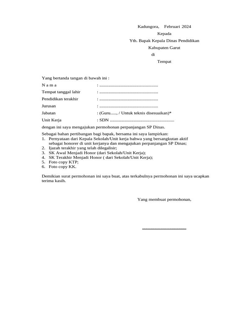 Contoh Surat Permohonan Dan Pernyataan | PDF