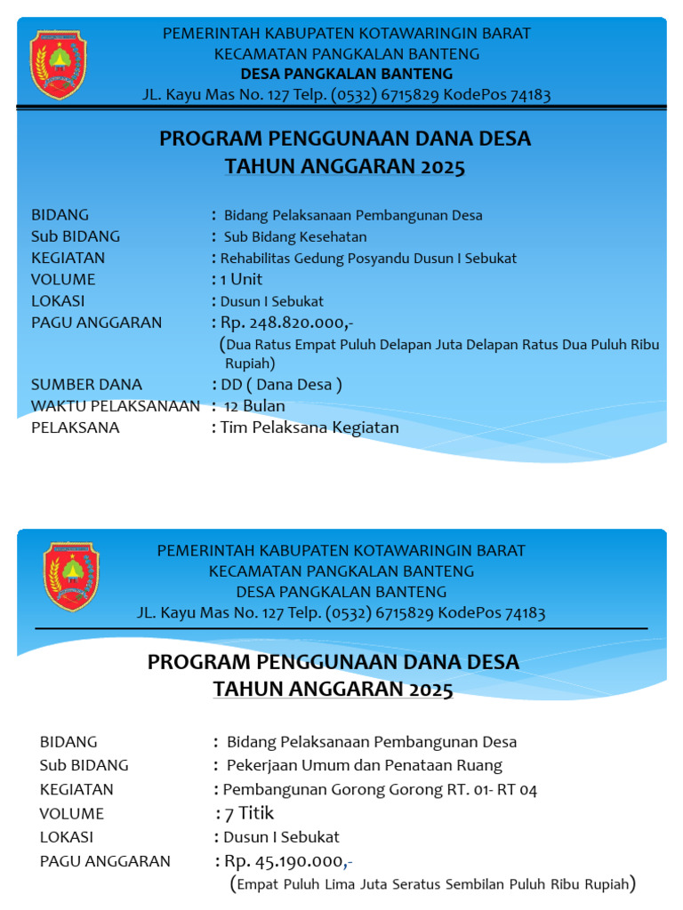 Program Dana Desa Pangkalan Banteng 2025 | PDF