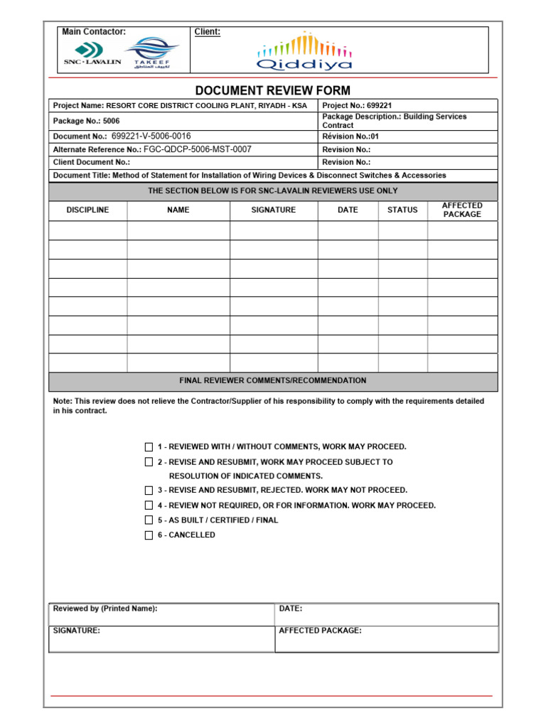 Document Review Form: 699221-V-5006-0016 FGC-QDCP-5006-MST-0007 | PDF ...