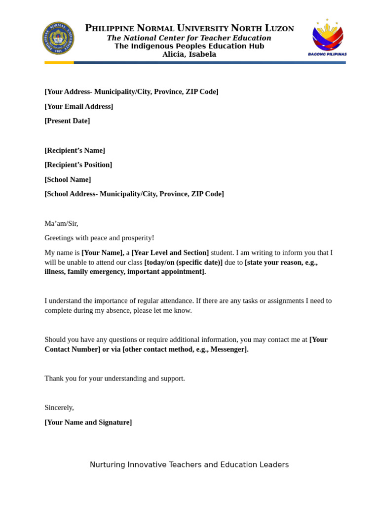 Class Absence Notification Template | PDF