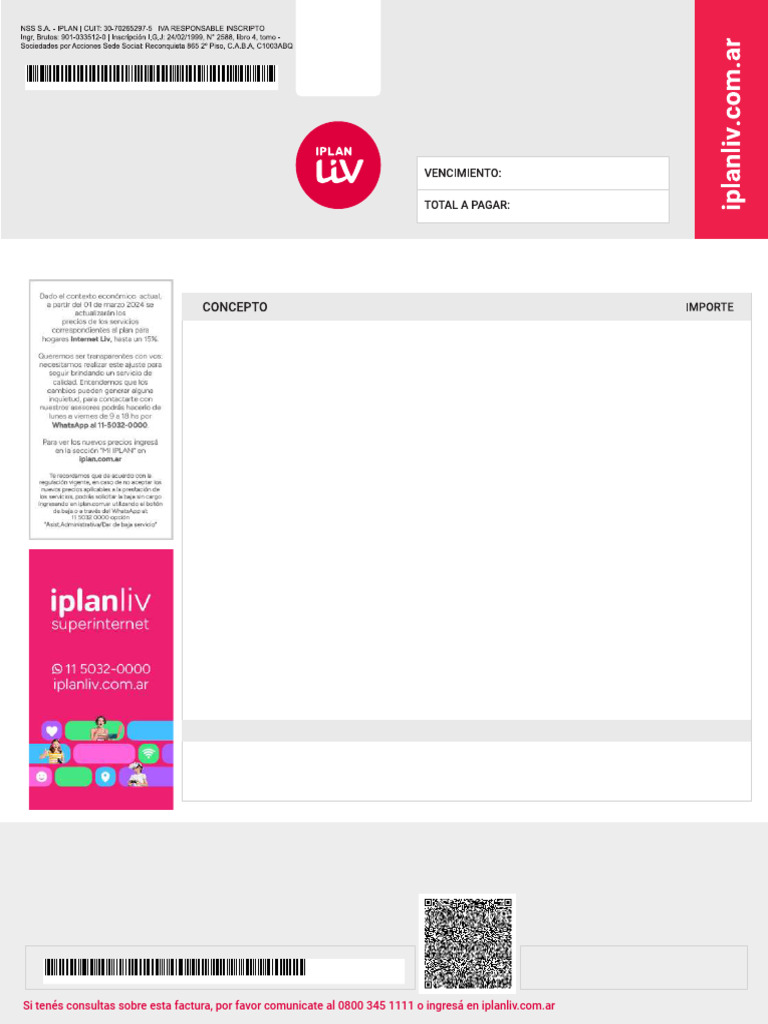 Factura IPLAN: Detalles y Pagos Feb 2024 | PDF | Los consumidores | Bancos