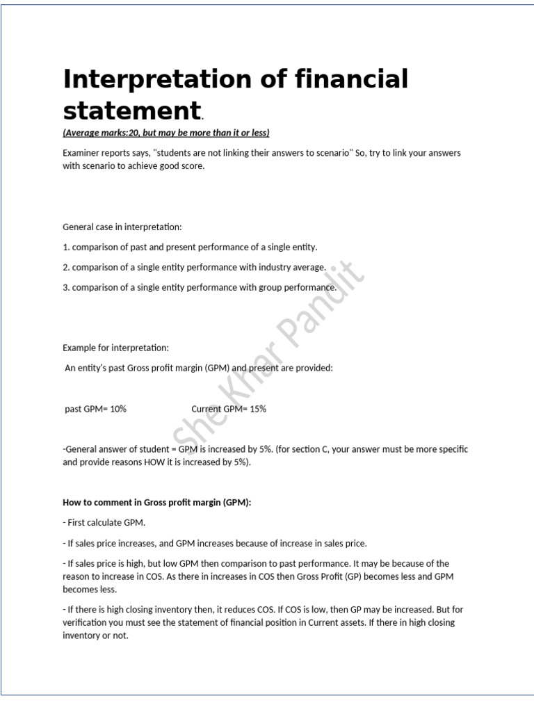 Financial Statement Interpretation Guide | PDF | Finance & Money ...