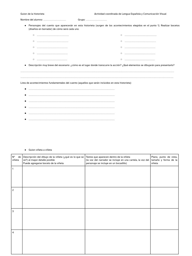 Guion de La Historieta - Modelo para Descargar | PDF