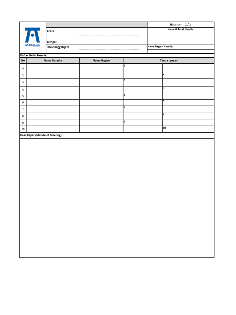 Template Notulen Rapat Efektif | PDF