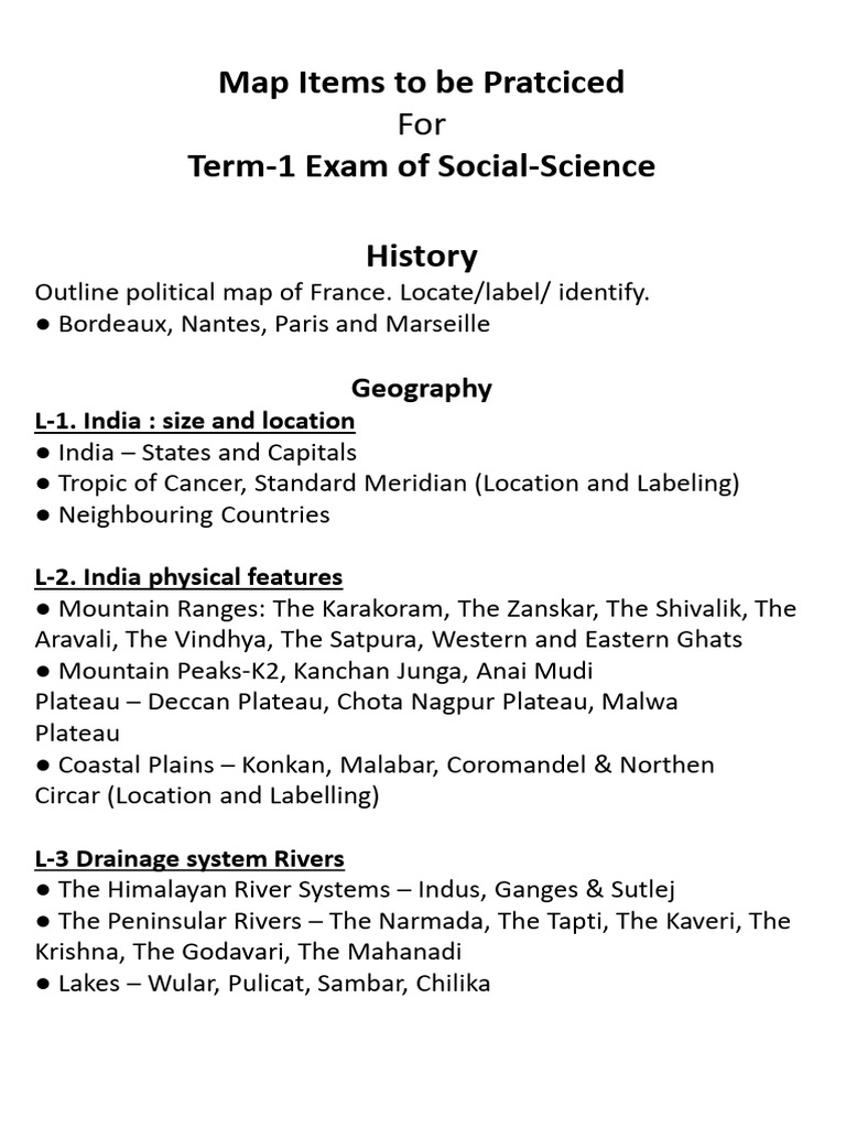 Term-1 Social Science Exam Map Guide | PDF