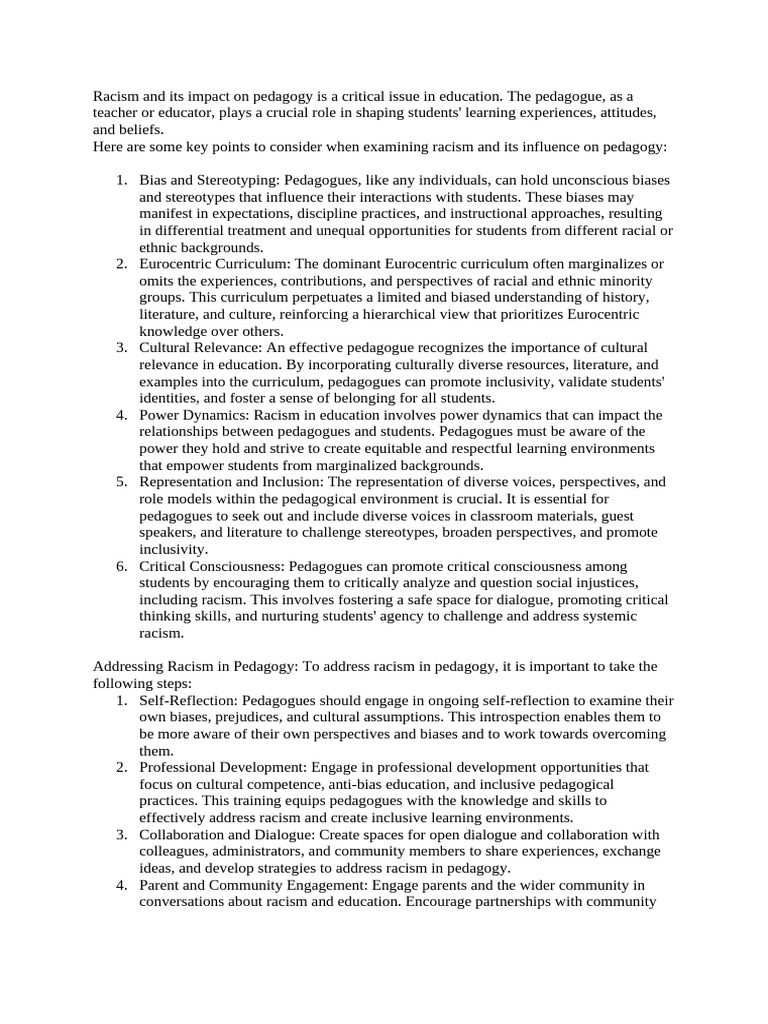 Addressing Racism in Education Pedagogy | PDF | Pedagogy | Social Exclusion