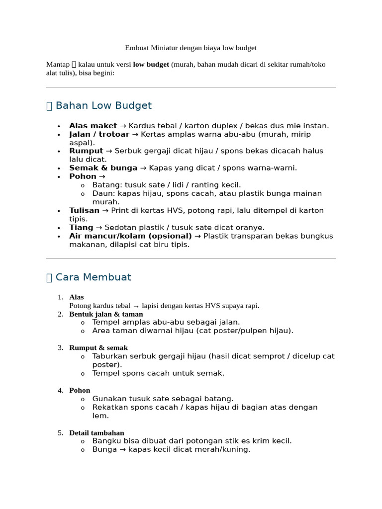Miniatur Low Budget: Panduan Praktis | PDF