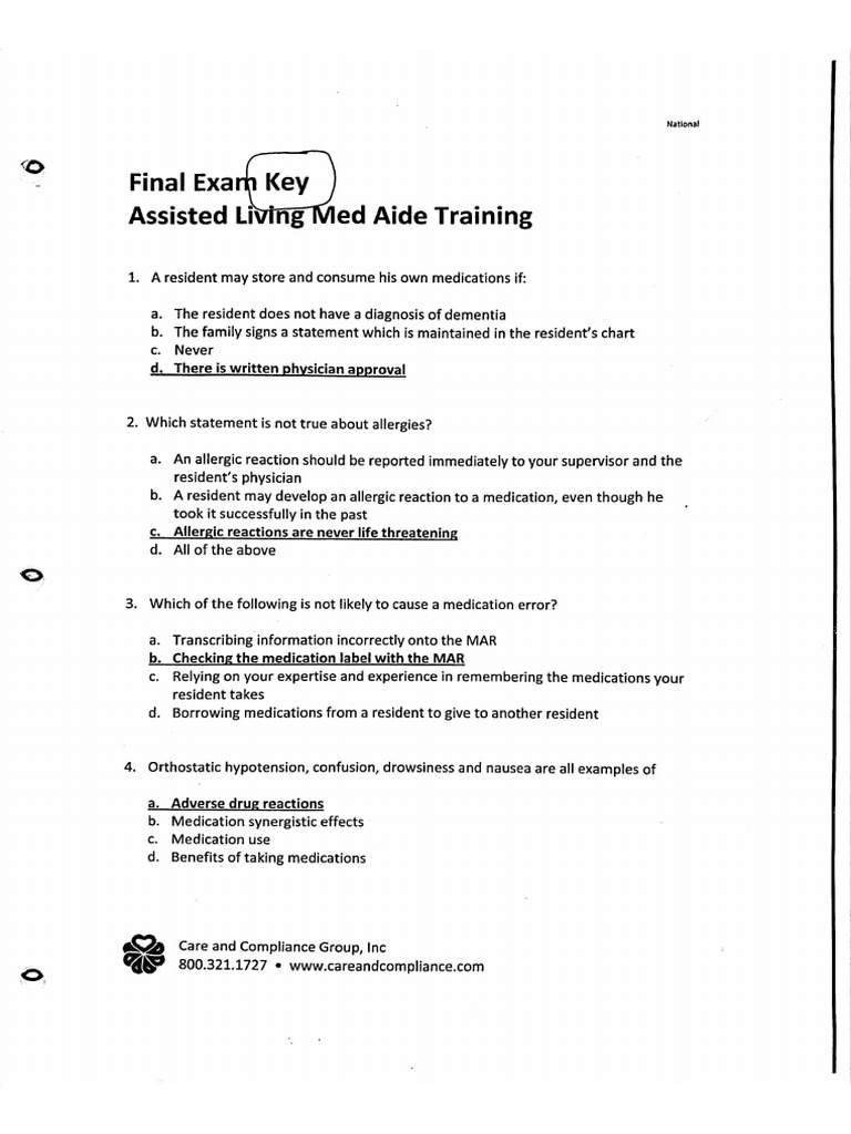 Final Exam Answer Key Medication Delegation | PDF