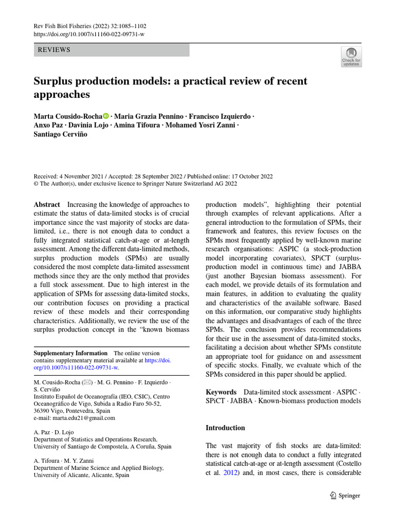 Practical Review of Surplus Production Models | PDF | Bayesian ...