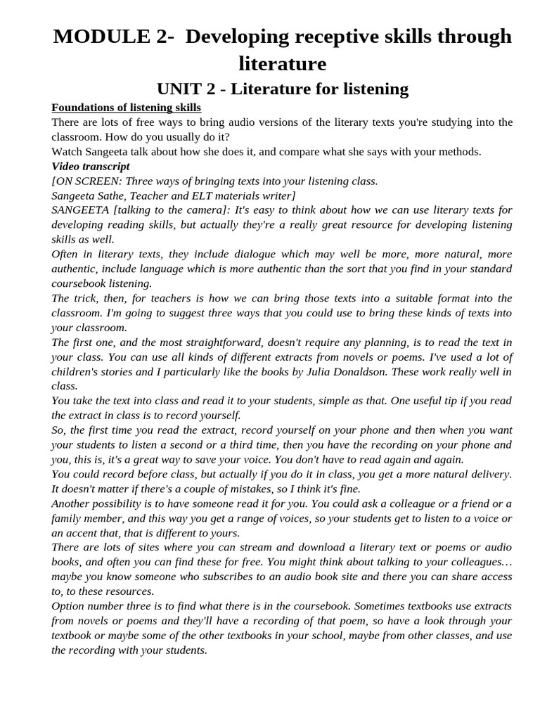 Teaching English Through Literature (CONTINUE) | PDF | Reading Comprehension | Learning