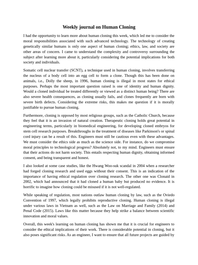 Ethics and Risks of Human Cloning | PDF | Cloning | Ethics Of Science ...