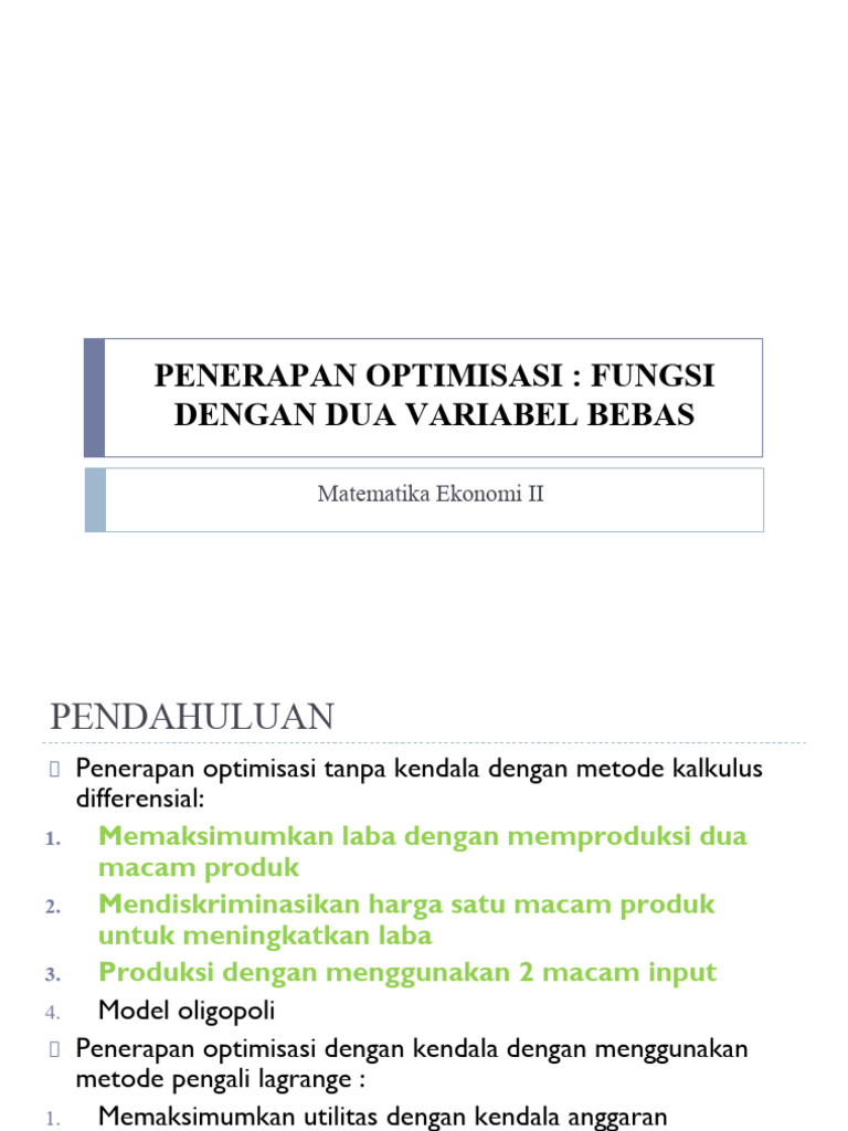 Optimisasi Fungsi Dua Variabel Ekonomi | PDF