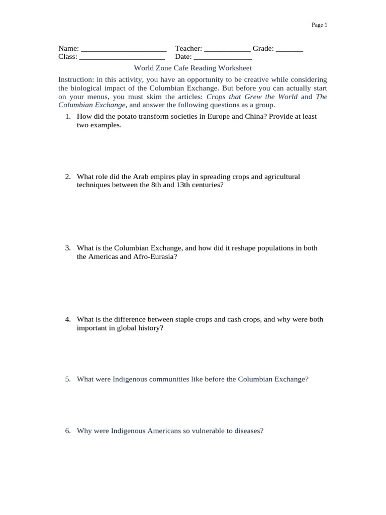 World Zone Reading Worksheet | PDF