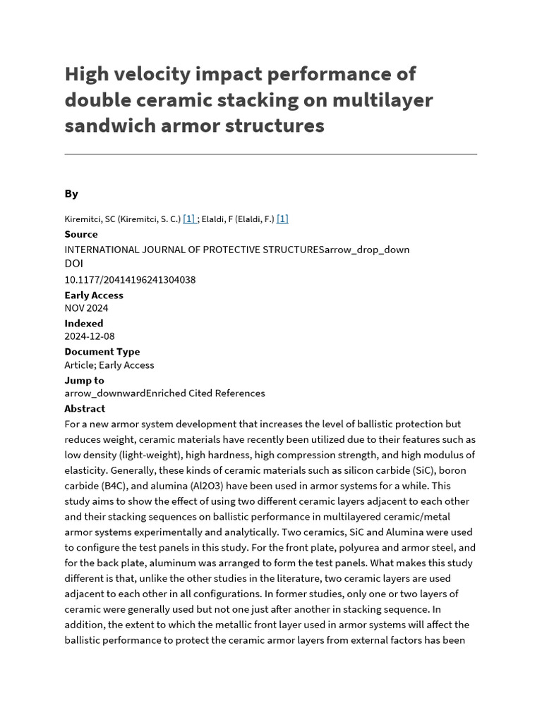 High Velocity Impact Performance of Double Ceramic Stacking On ...