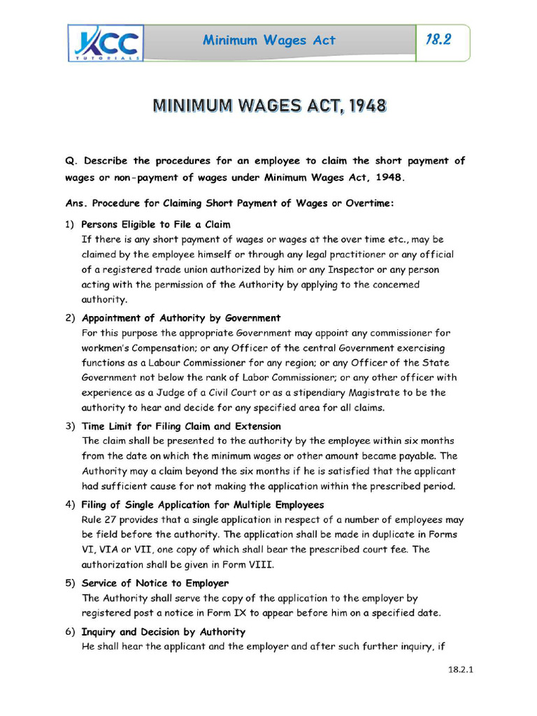 18.2 Minimum Wages Act | PDF