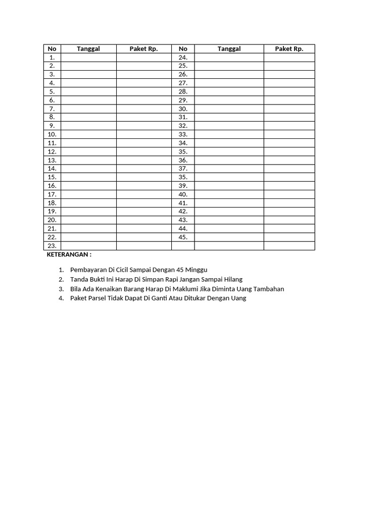 Tabel Paket | PDF