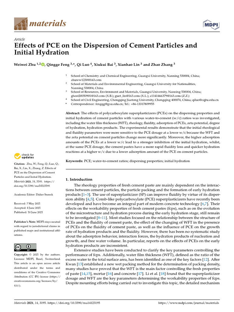 PCE Effects on Cement Dispersion and Hydration | PDF | Rheology | Shear ...