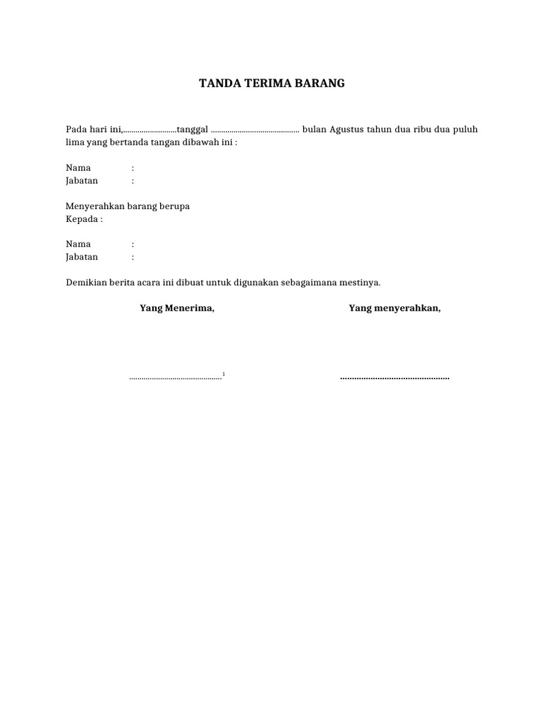 Form 1 - Tanda Terima Dokumen | PDF