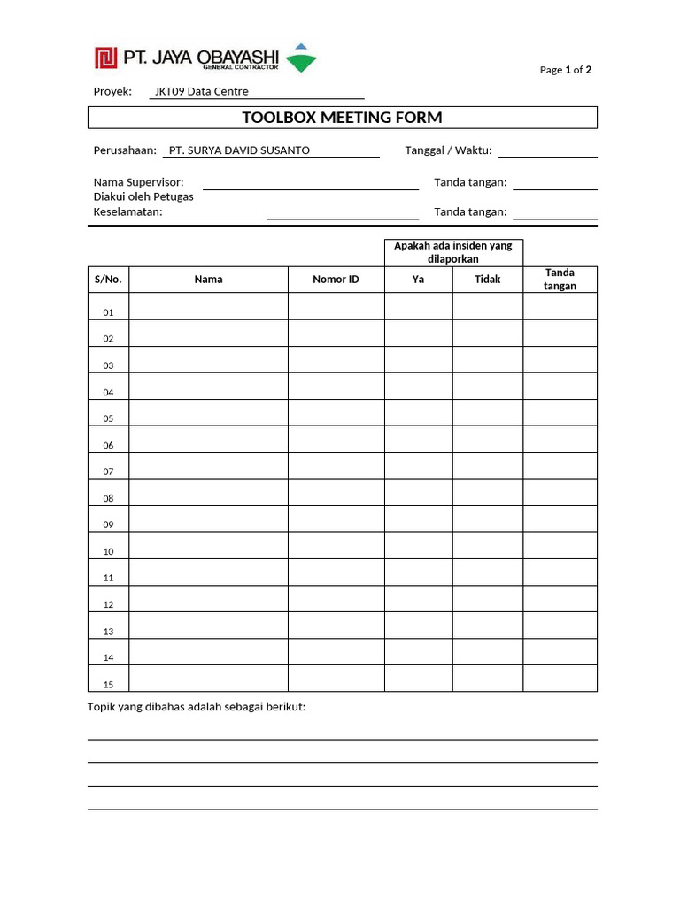 Form Presensi TBM - JKT09 | PDF