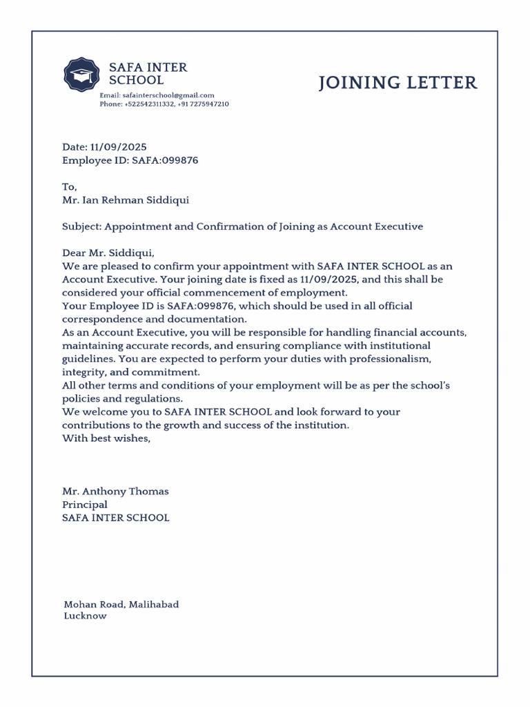 Joining Letter | PDF