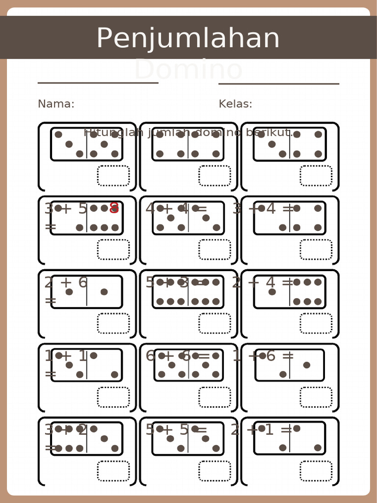 Coklat Sederhana Penjumlahan Domino Lembar Kerja Matematika | PDF