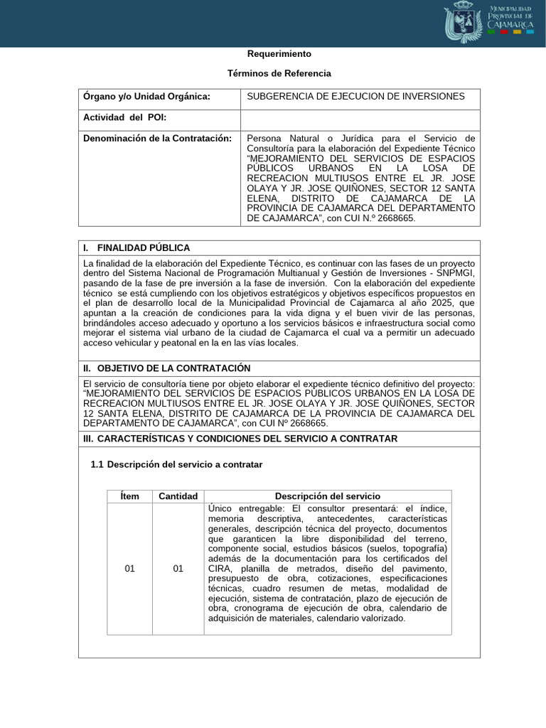 TDR - 2668665 - Parque Jr. Jose Olaya Final | PDF | Arbitraje | Presupuesto