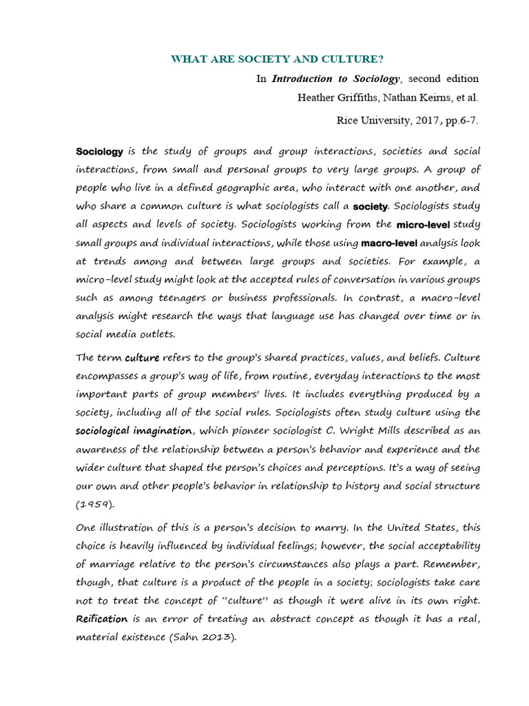 Understanding Society and Culture in Sociology | PDF