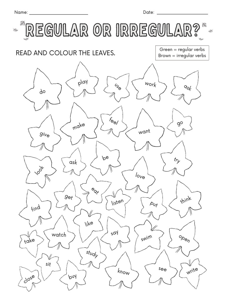 Regular and Irregular Verbs - 7 Worksheet | PDF