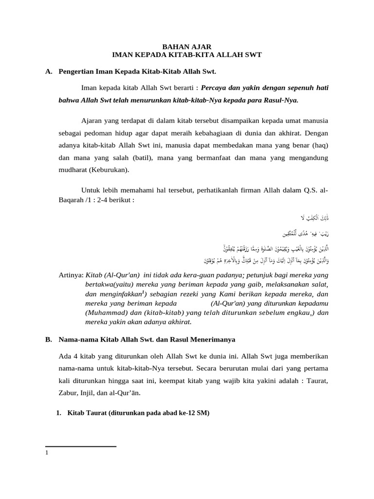 Bahan Ajar Iman Kepada Kitab Allah Swt | PDF