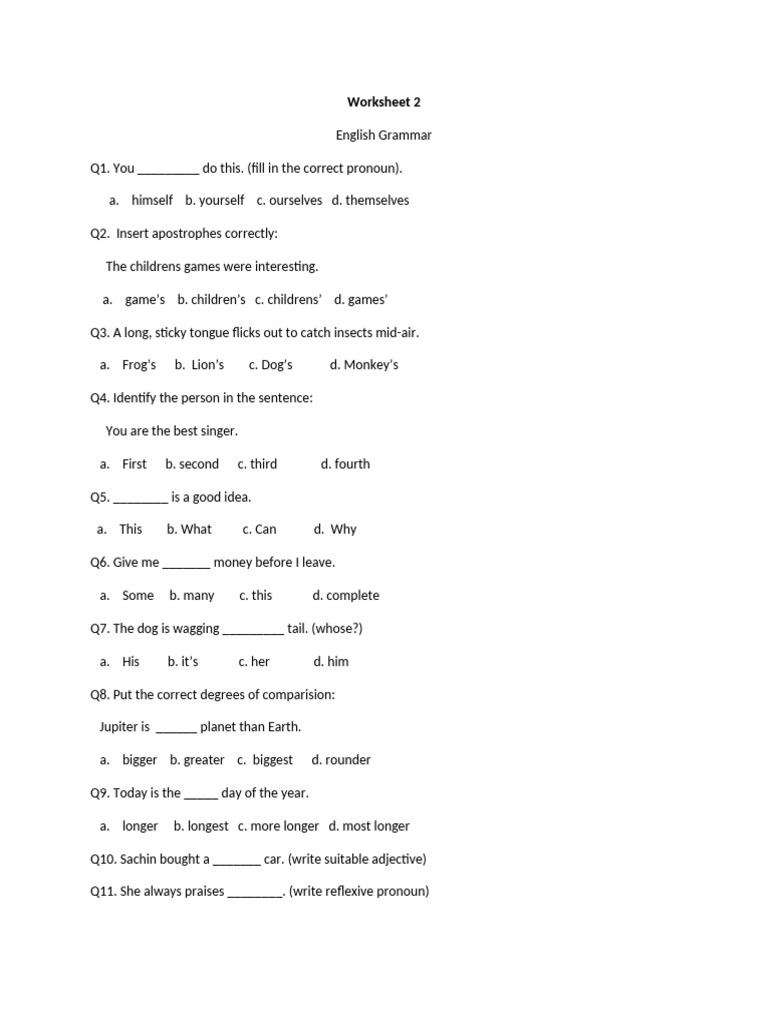 English Grammar Worksheet Answers | PDF