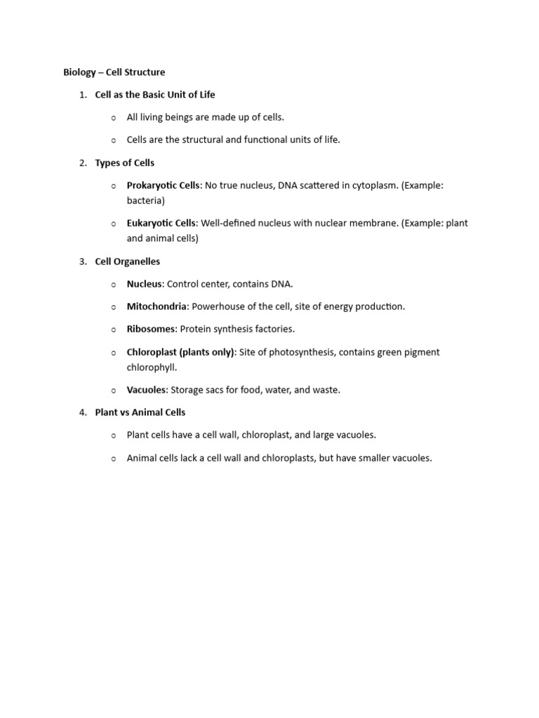 Cell Structure: Prokaryotic vs Eukaryotic | PDF