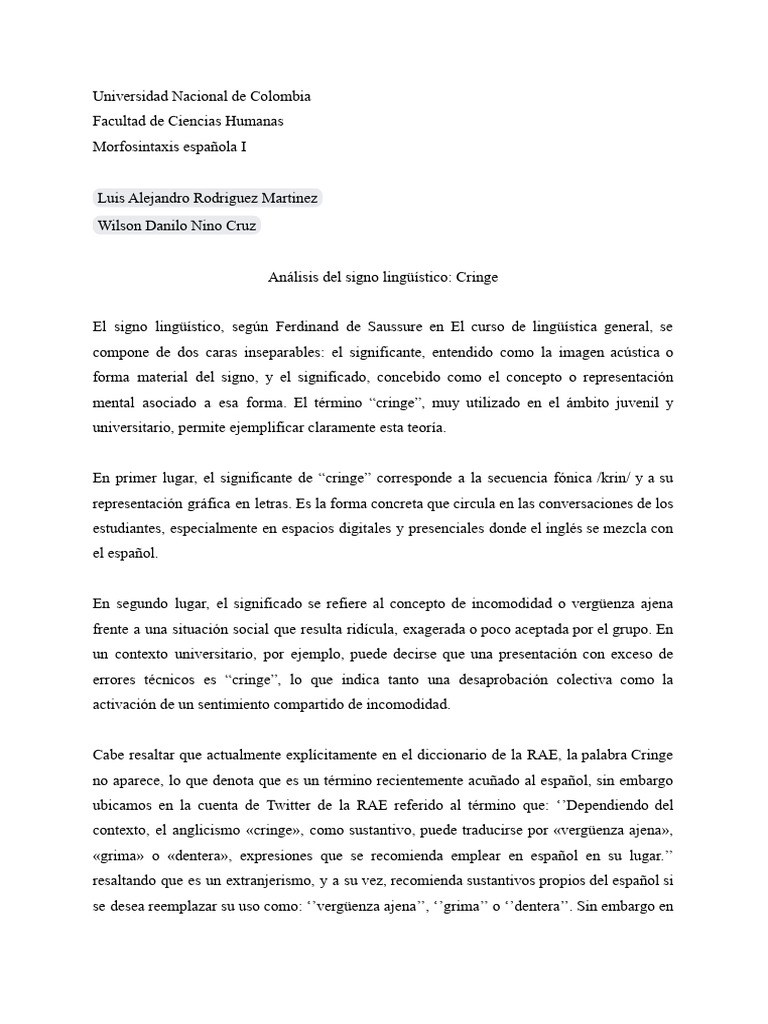 Análisis Del Signo Lingüístico - Cringe | PDF | Lengua española ...