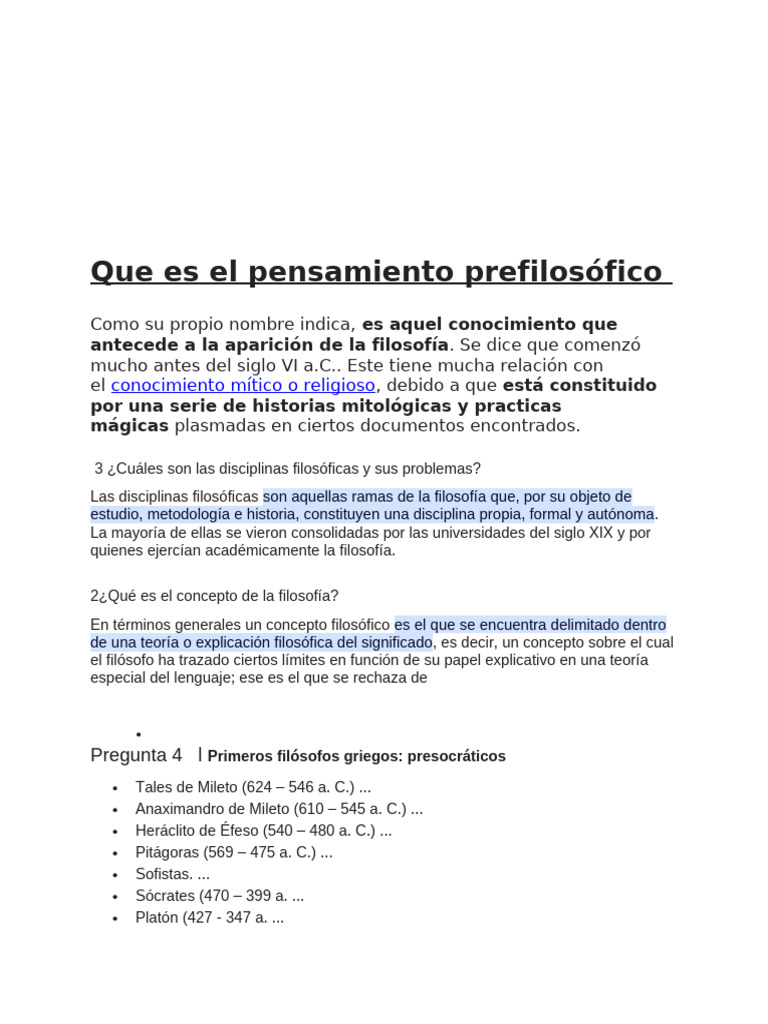 Pensamiento Prefilosófico y su Significado | PDF | Filosofía griega ...