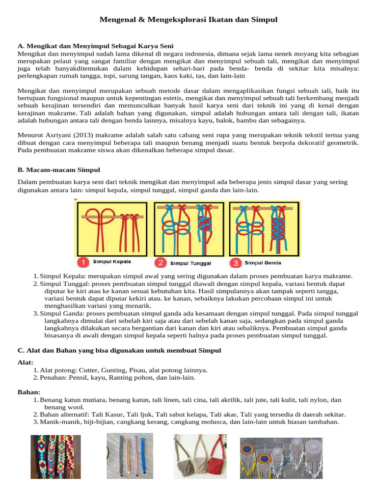 Anyaman & Simpul Seni Rupa Kelas 5 | PDF