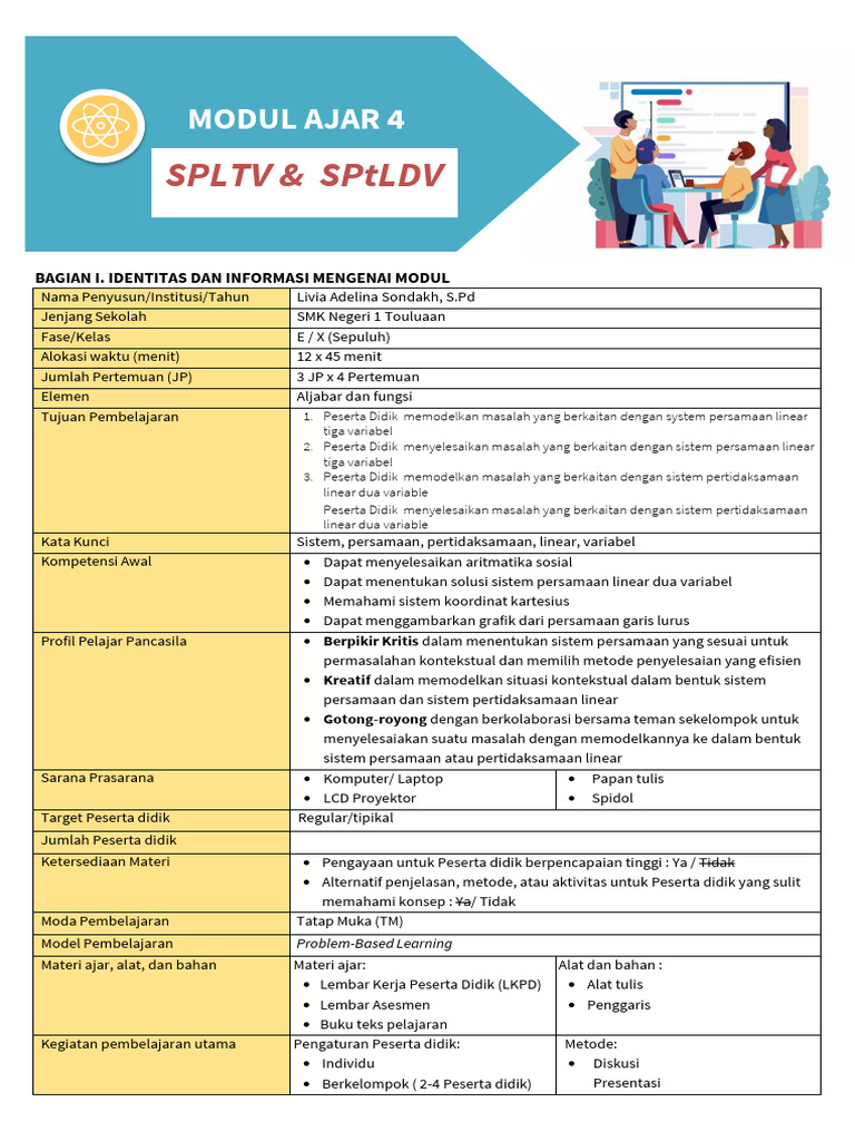 Modul Pembelajaran SPL Tiga Variabel | PDF