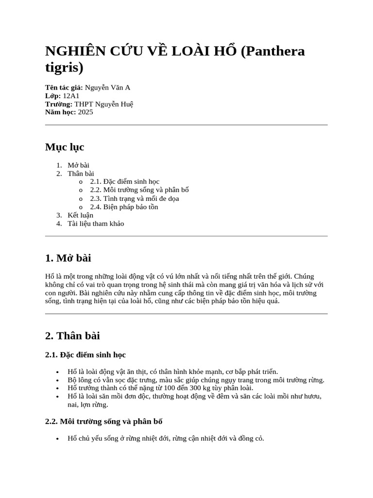 Nghiên Cứu Về Loài Hổ | PDF