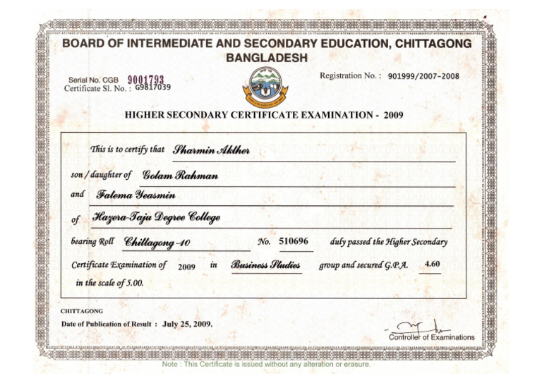 HSC Certificate | PDF