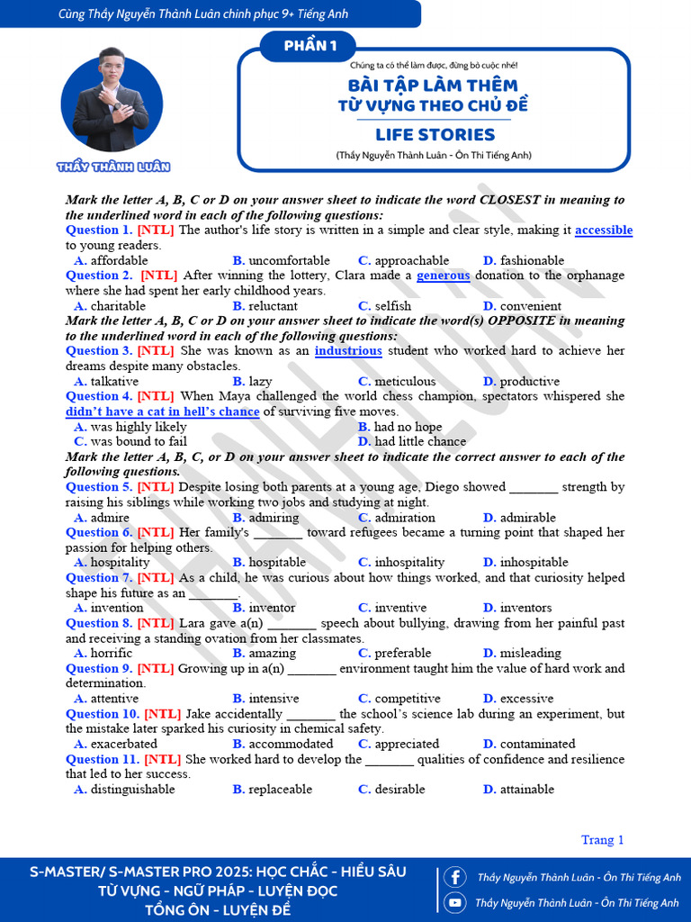 300 CÂU TỪ VỰNG THEO CHỦ ĐỀ - THẦY NTL - removed | PDF | Natural Environment | Environmentalism