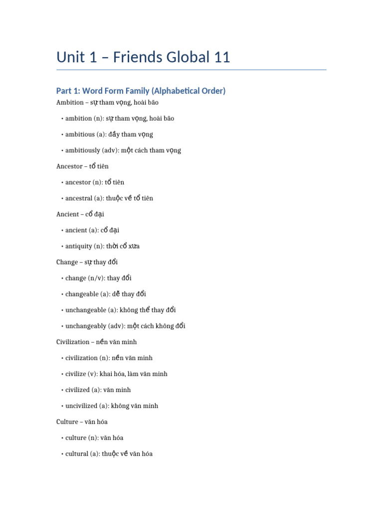 Unit1 Word Form Friends Global11 | PDF