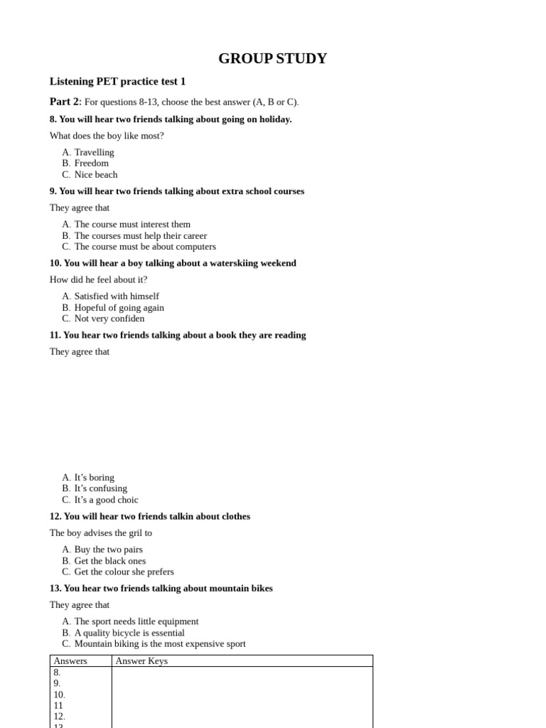 Listening Practice for PET Exam | PDF