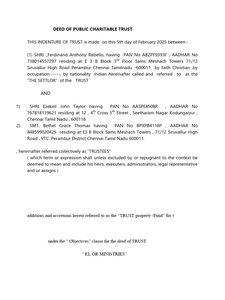 Deed of Public Charitable Trust | PDF | Board Of Directors | Trustee