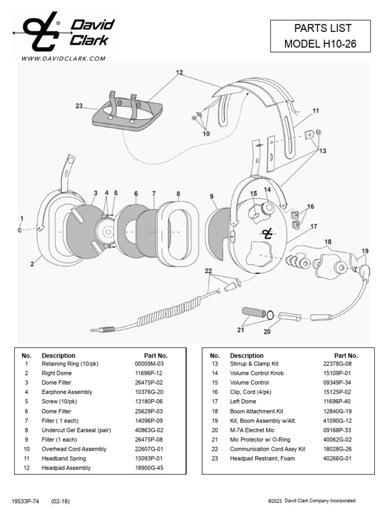 David Clark H10-26 Parts List | PDF