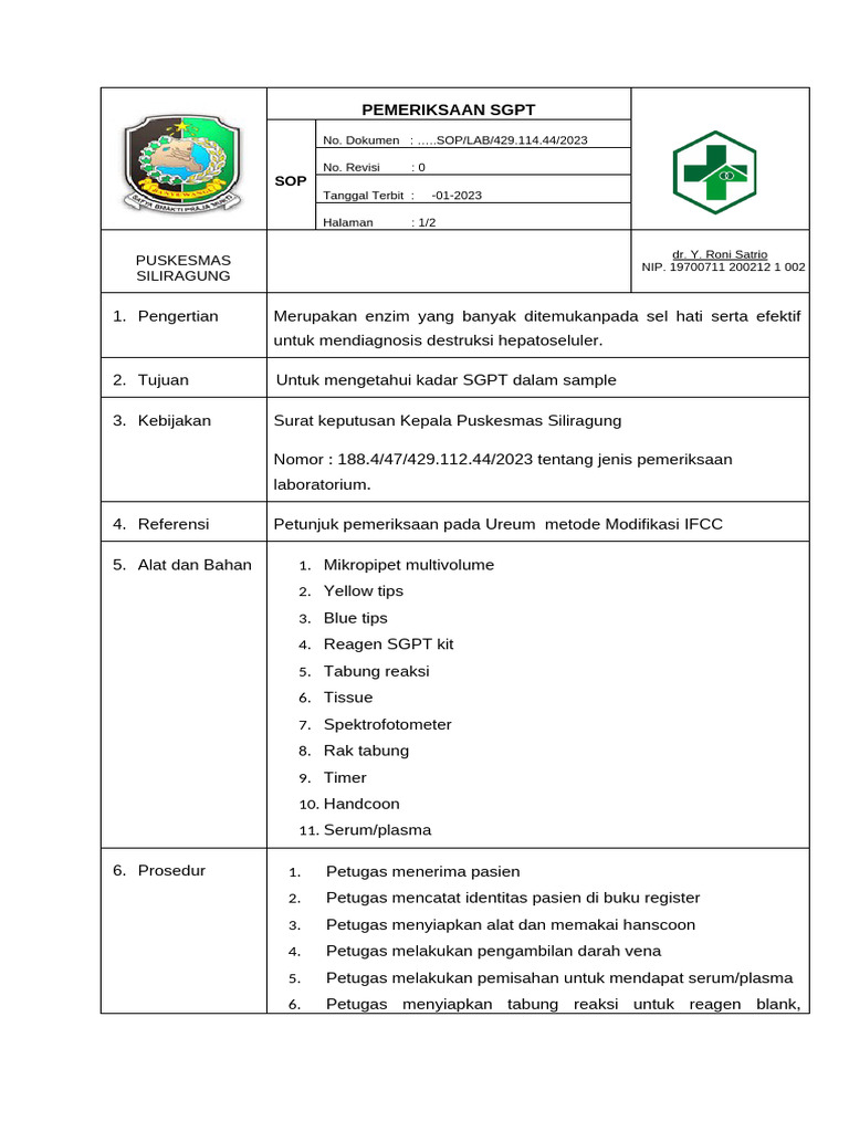Prosedur Pemeriksaan SGPT di Puskesmas | PDF