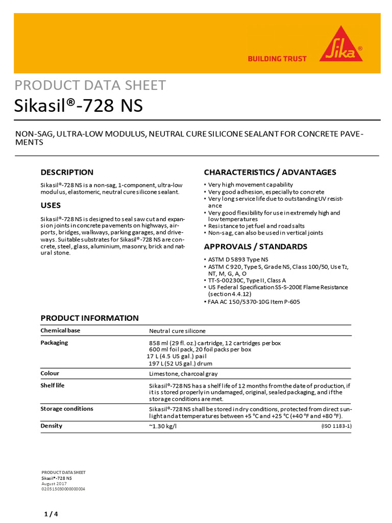 Sikasil®-728 NS Sealant Data Sheet | PDF | Humidity | Concrete