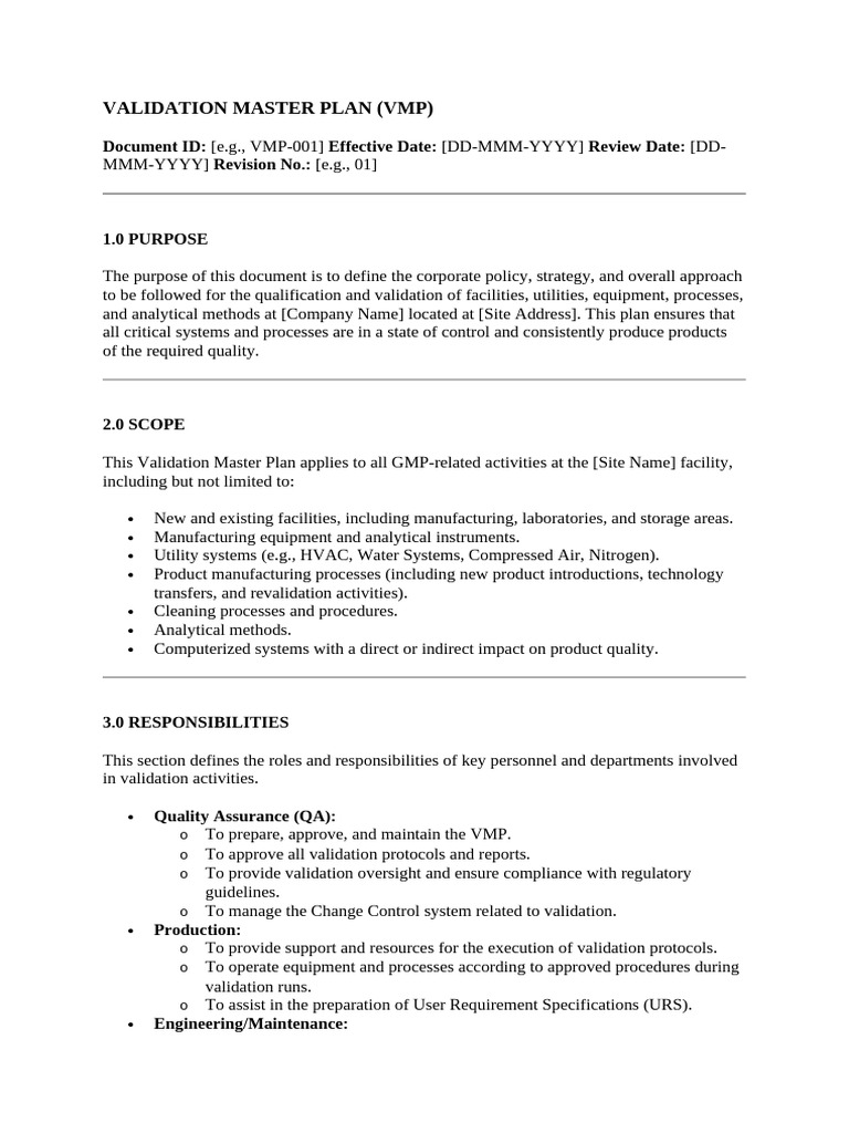 Validation Master Plan Overview | PDF | Verification And Validation